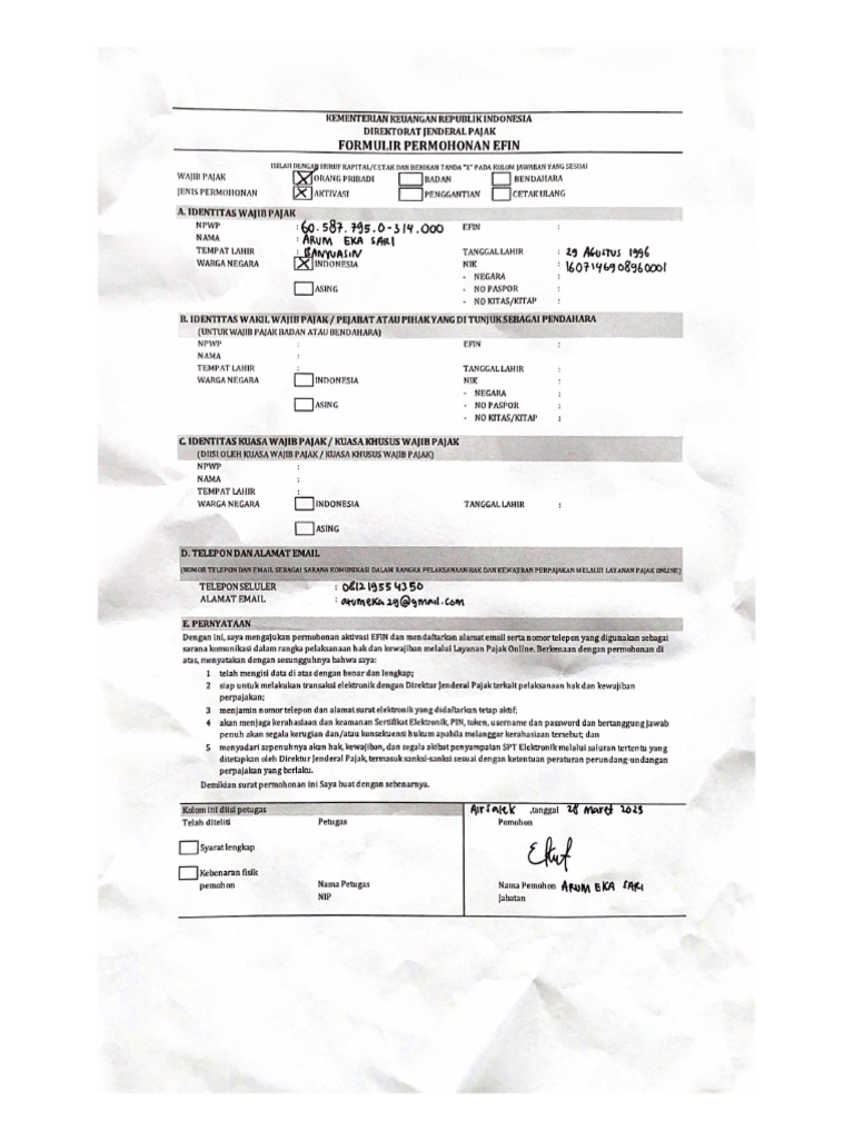 Formulir Permohonan Efin 2 | PDF
