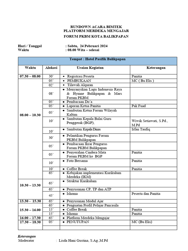 Rundown Bimtek PKBM 2024 | PDF