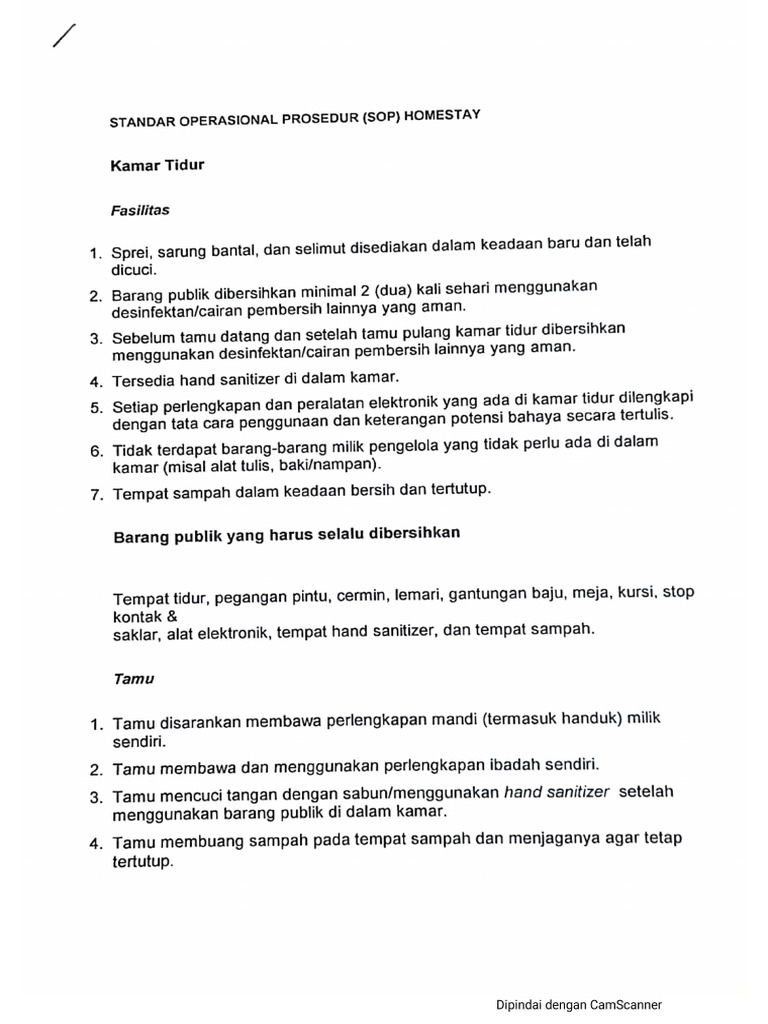 Sop Homestay Perlang | PDF