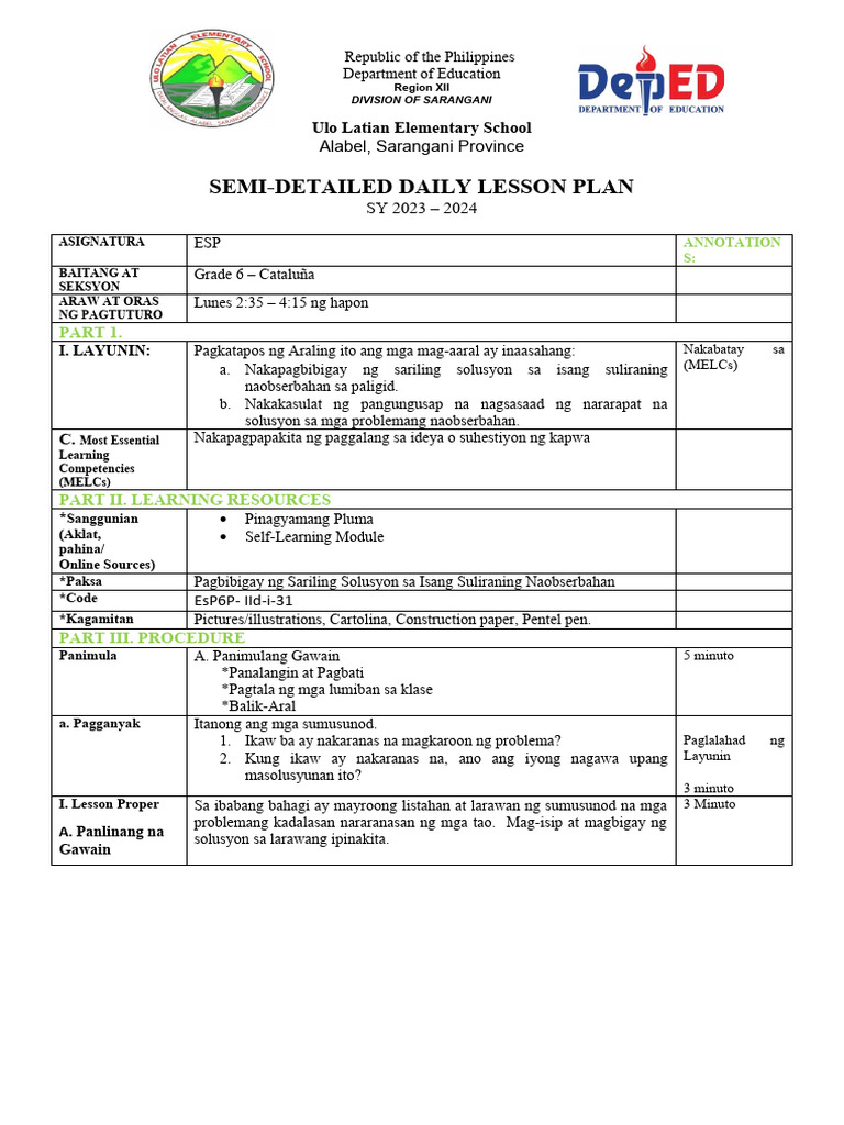 Cot 2grade 6-Esp | PDF