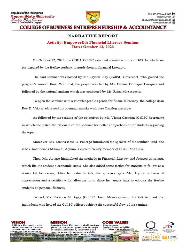Narrative Report-Literacy | PDF