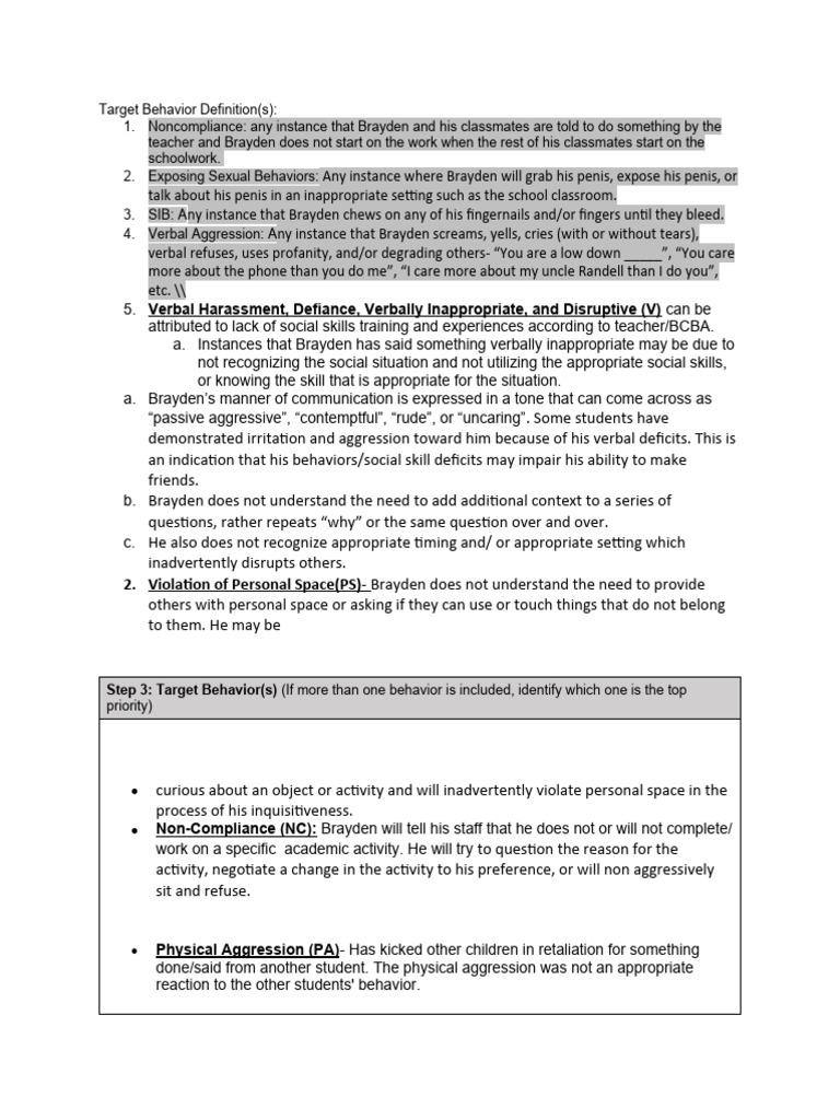 Target Behavior Definition | PDF | Social Skills | Aggression