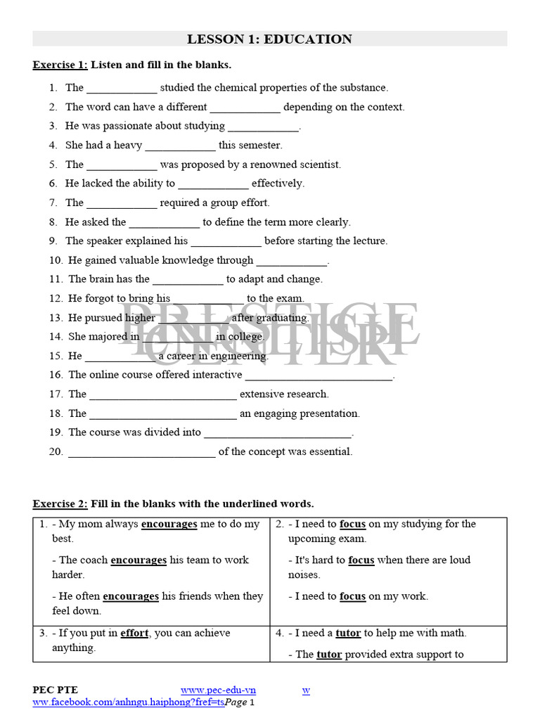 Lesson 1 - Education - Students' Handout at Home | PDF | Understanding ...