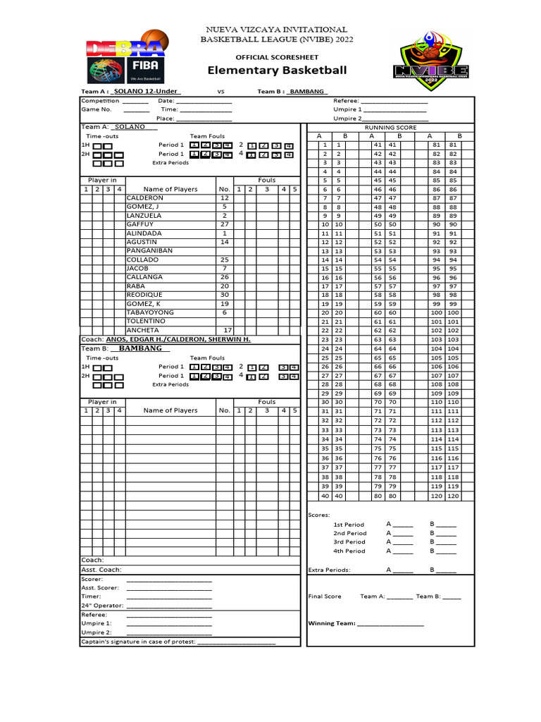 Score Sheet Basketball | PDF | Referee | Sports Rules And Regulations