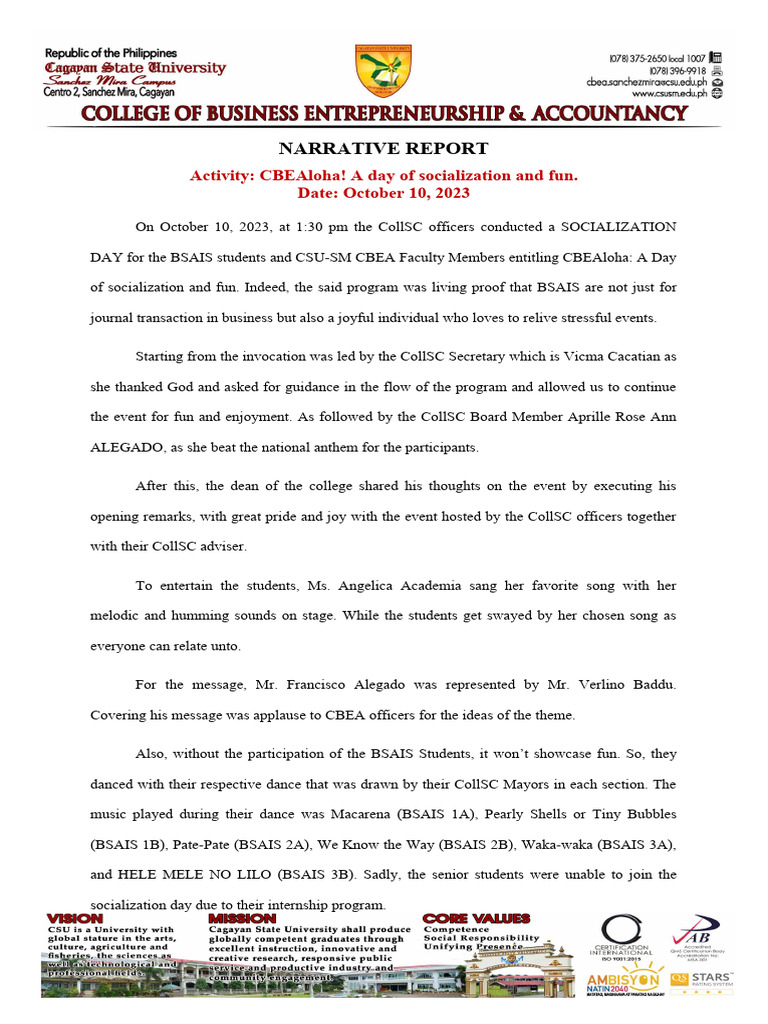 Narrative ReporT-CBEAloha | PDF