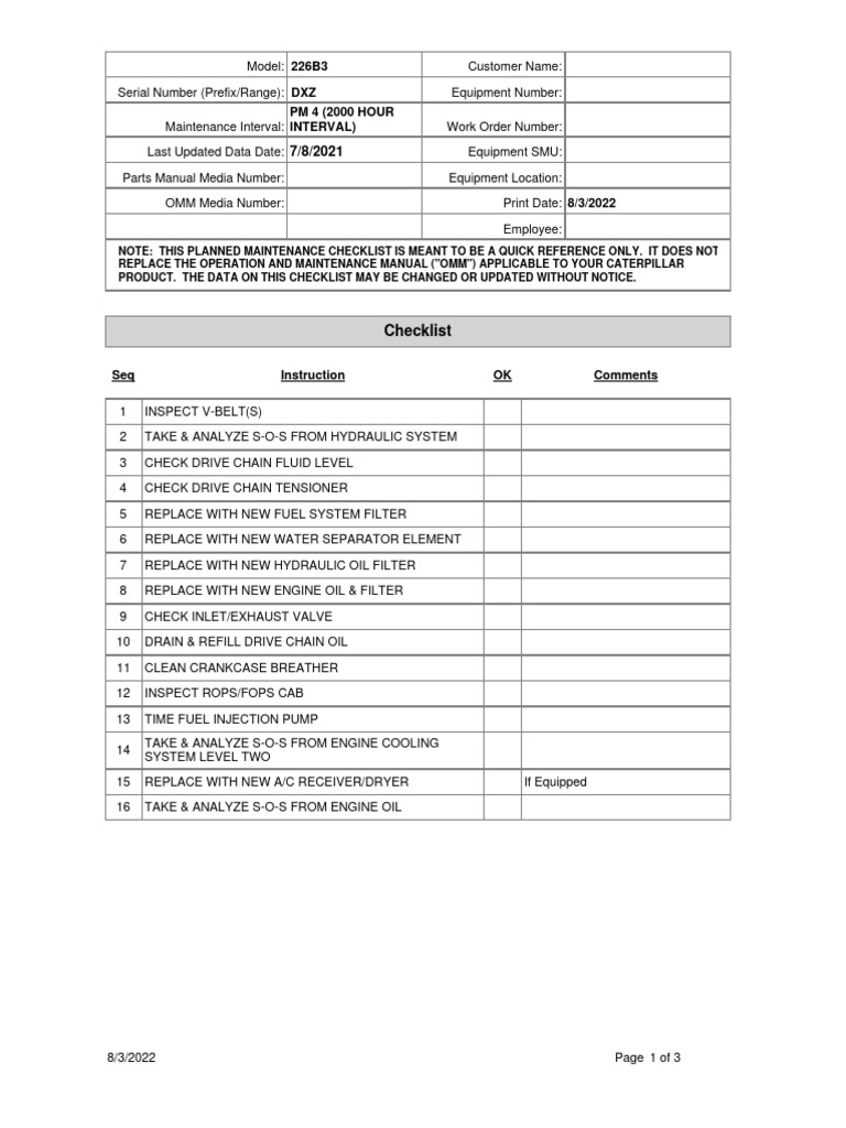 PMChecklist Report | Download Free PDF | Rotating Machines | Engines