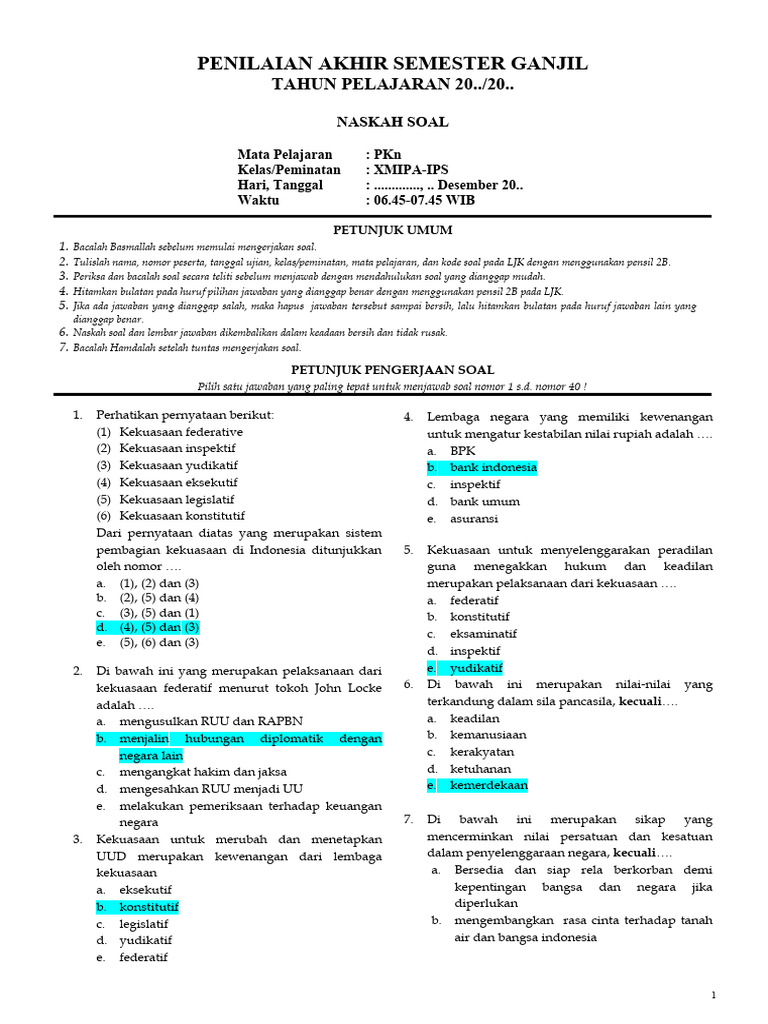 Soal Pas Ganjil PPKN X | PDF