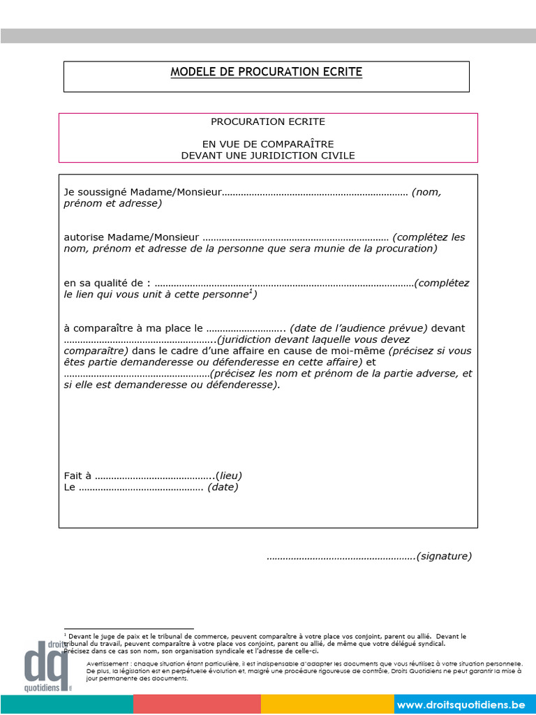 Modèle de procuration pour tribunal | PDF | Politique | Sciences sociales