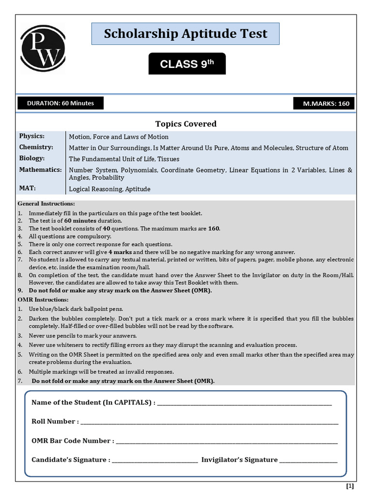 SAT Test-05 Class-9th Questions | PDF | Mixture | Force