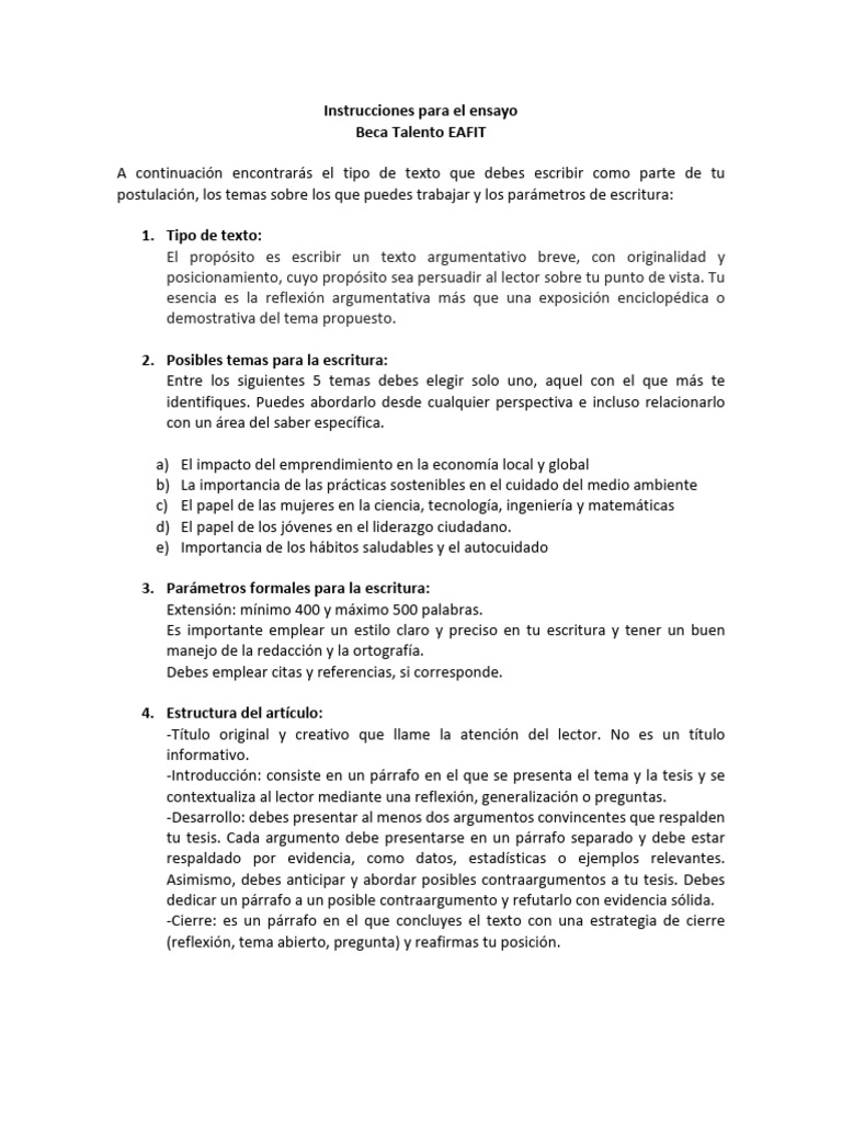 Recomendaciones Ensayo Beca Talento Eafit | PDF | Crecimiento personal y profesional | Arte