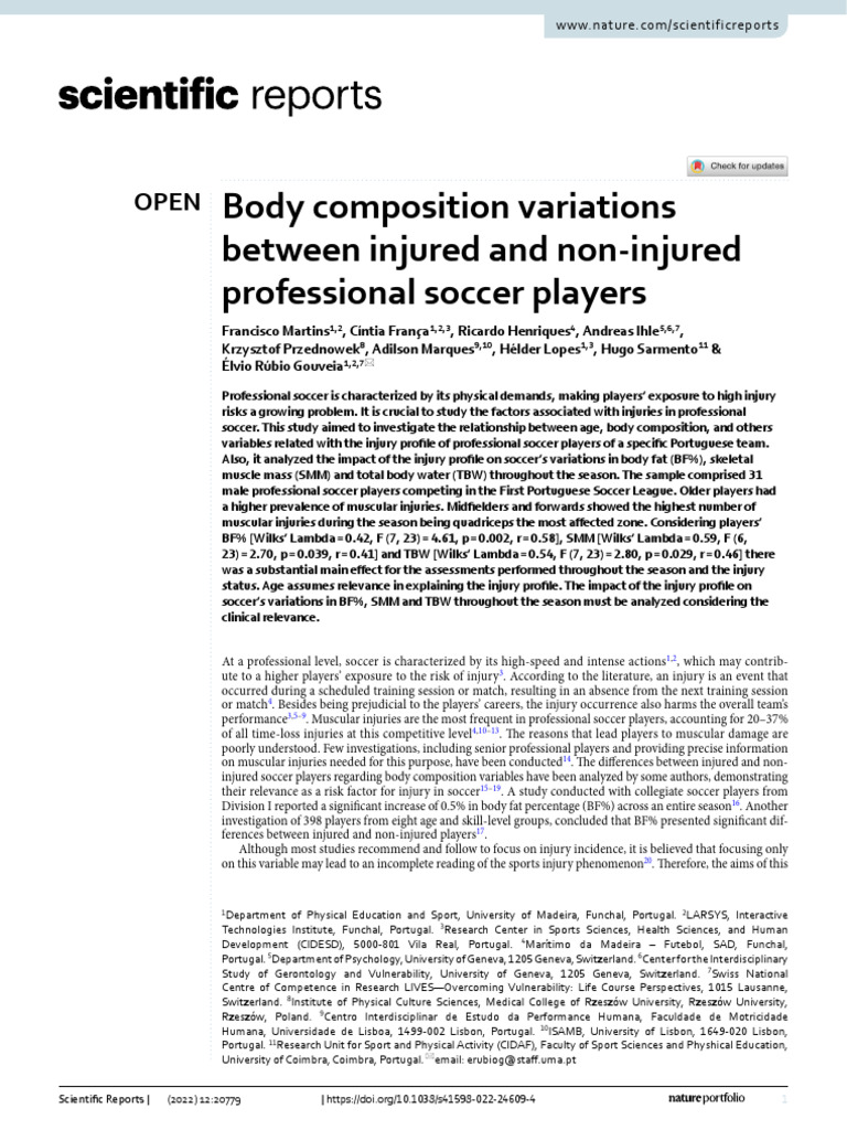Body Composition Variations Between Injured and Non Injured ...