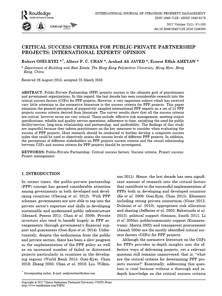 Critical Success Criteria For Public-Private Partnership Projects ...