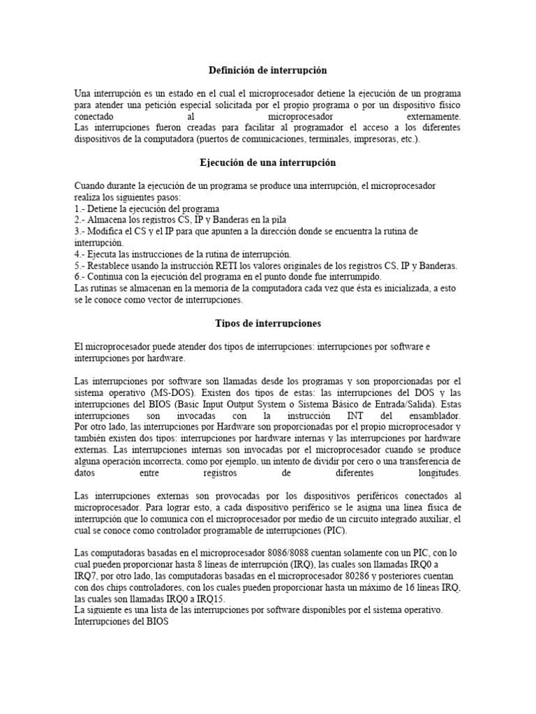 Reconocimiento de Interrupciones | PDF | Hardware de la computadora | Programa de computadora