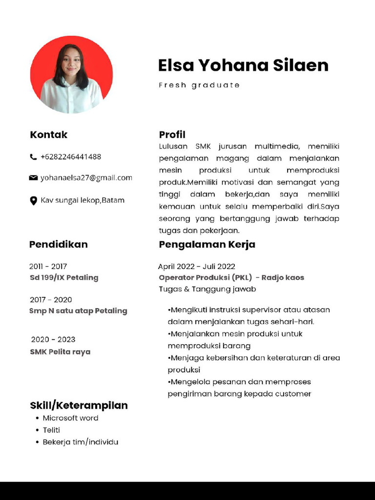 CV Elsa Yohana Silaen | PDF