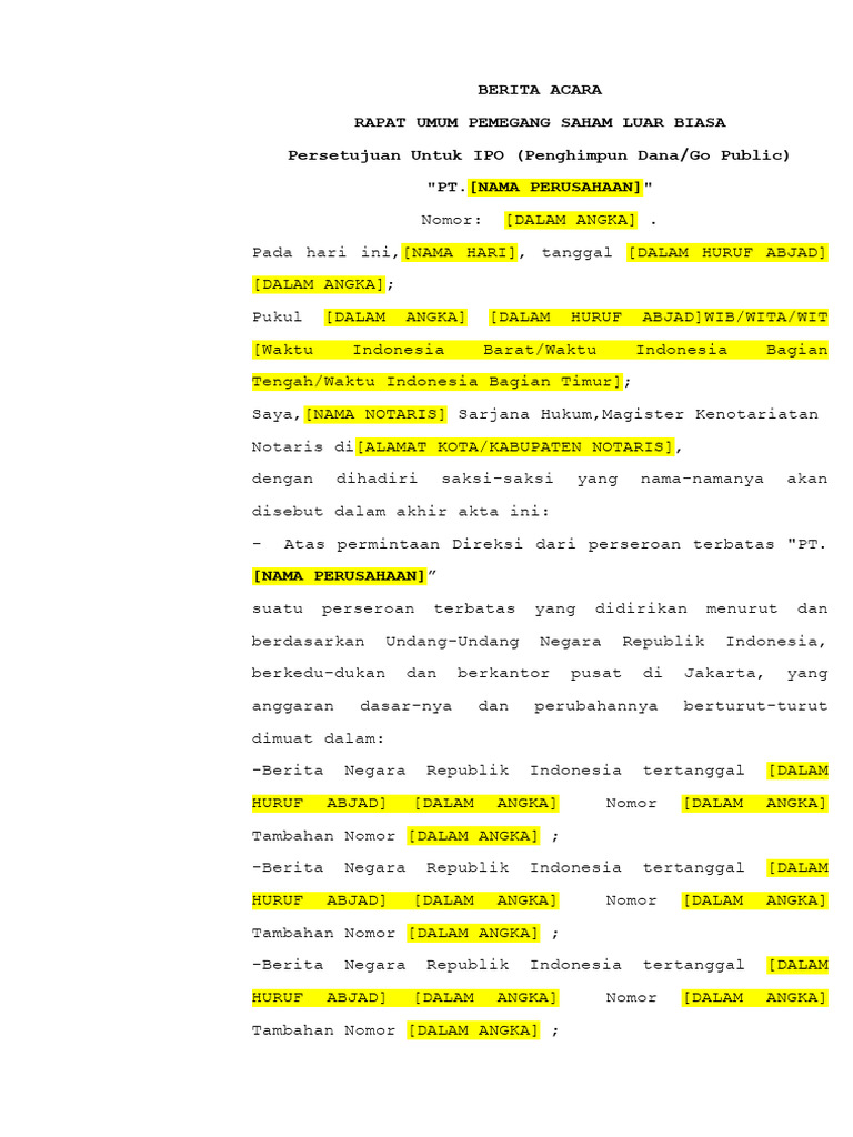 2 Berita Acara Pemegang Saham Luar Biasa | PDF