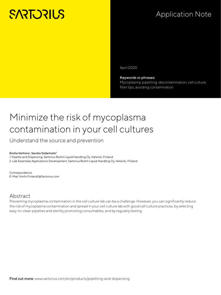 Mycoplasma Minimize The Risk Application Note en L Sartorius Data | PDF ...