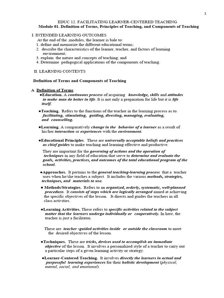 Learner-Centered Teaching Principles | PDF | Learning | Differentiated ...