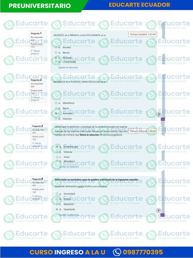 Preguntas Filtradas YACHAY - PreU Educarte-Ecuador | PDF