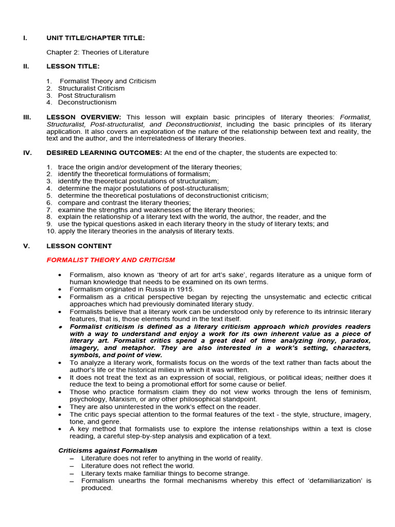 Theories of Literature | PDF | Deconstruction | Literary Theory