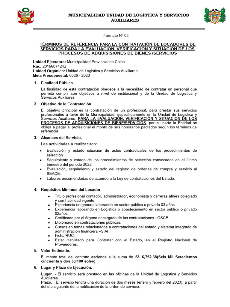 Términos de Referencia para TDR Municipal | PDF | Corrupción política