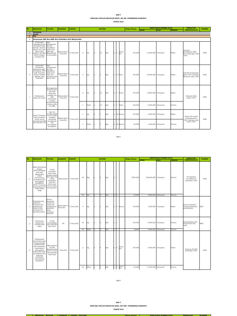 Rencana Kegiatan KIA KB dan HIV 2023 | PDF