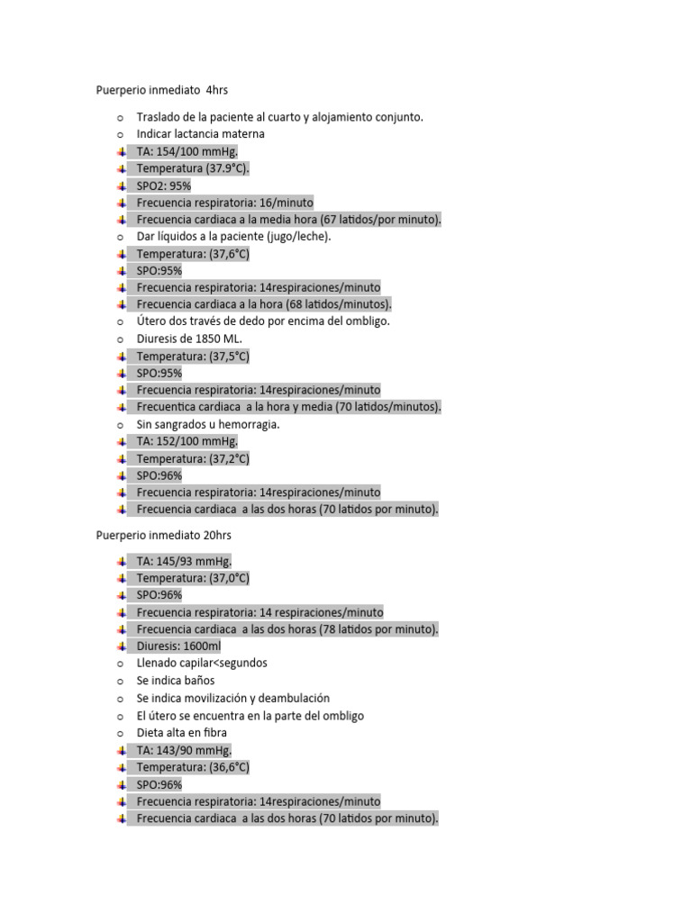 Puerperio Inmediato 4hrs | PDF | Periodo posparto | Medicina