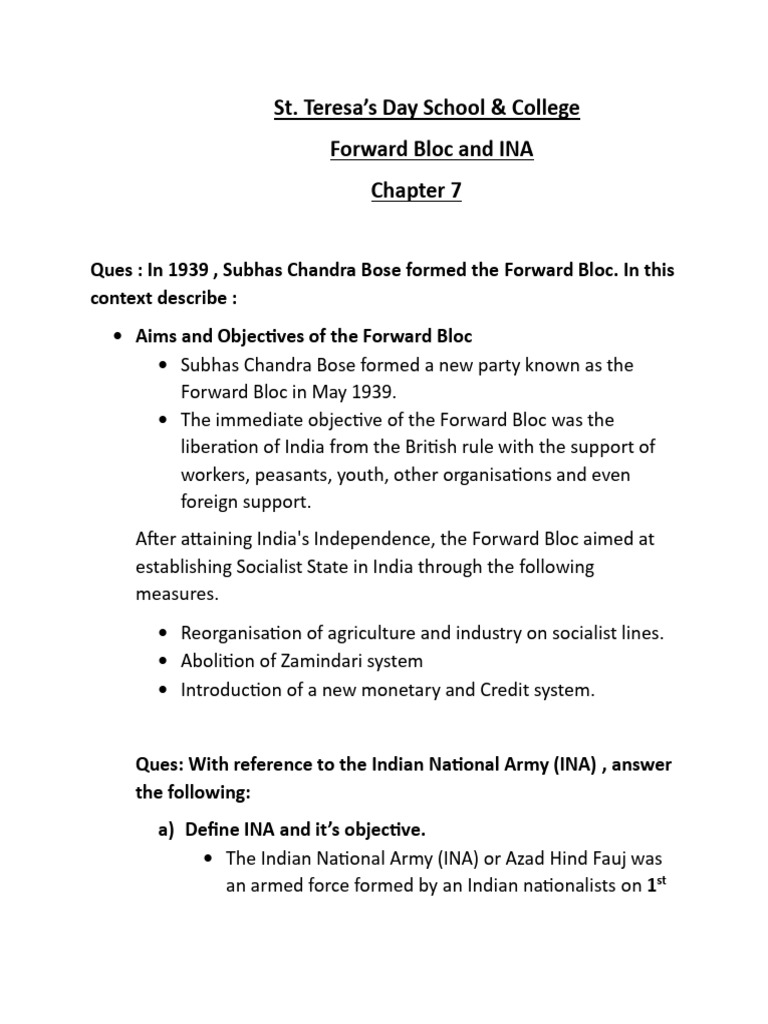 Forward Bloc and INA: Objectives Explained | PDF | Politics | History
