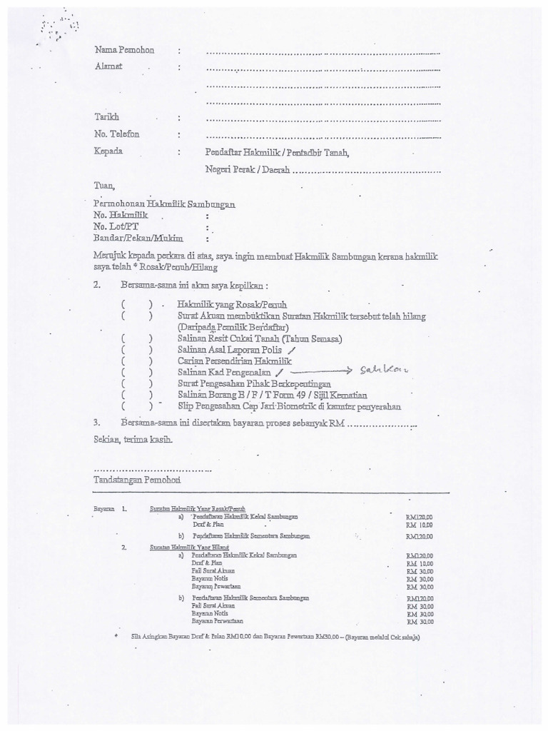 Borang Geran Tanah Hilang | PDF