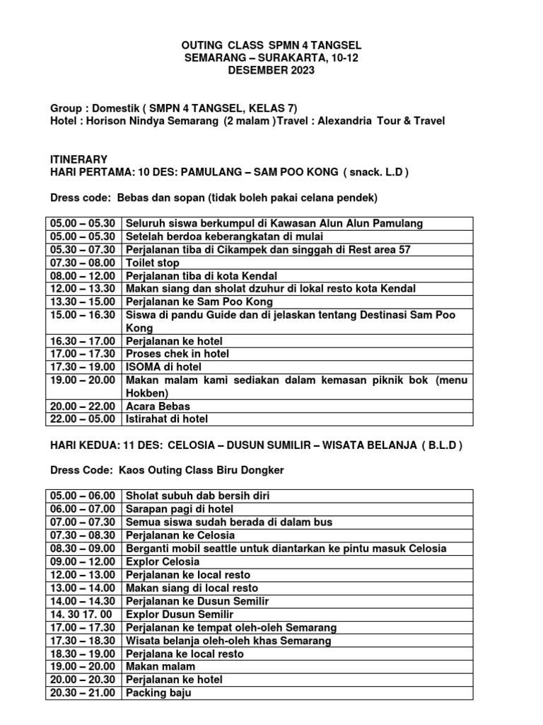 Final Outing Class SMPN 4 Tangsel Kelas 7 | PDF | Perjalanan | Memasak ...
