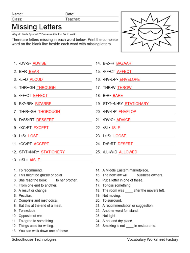 Commonly Confused Words - Missing Letters Key | PDF