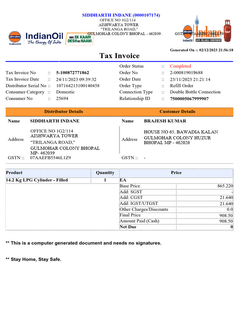 510046214-gas-bill Invoice | PDF | Economies | Taxes