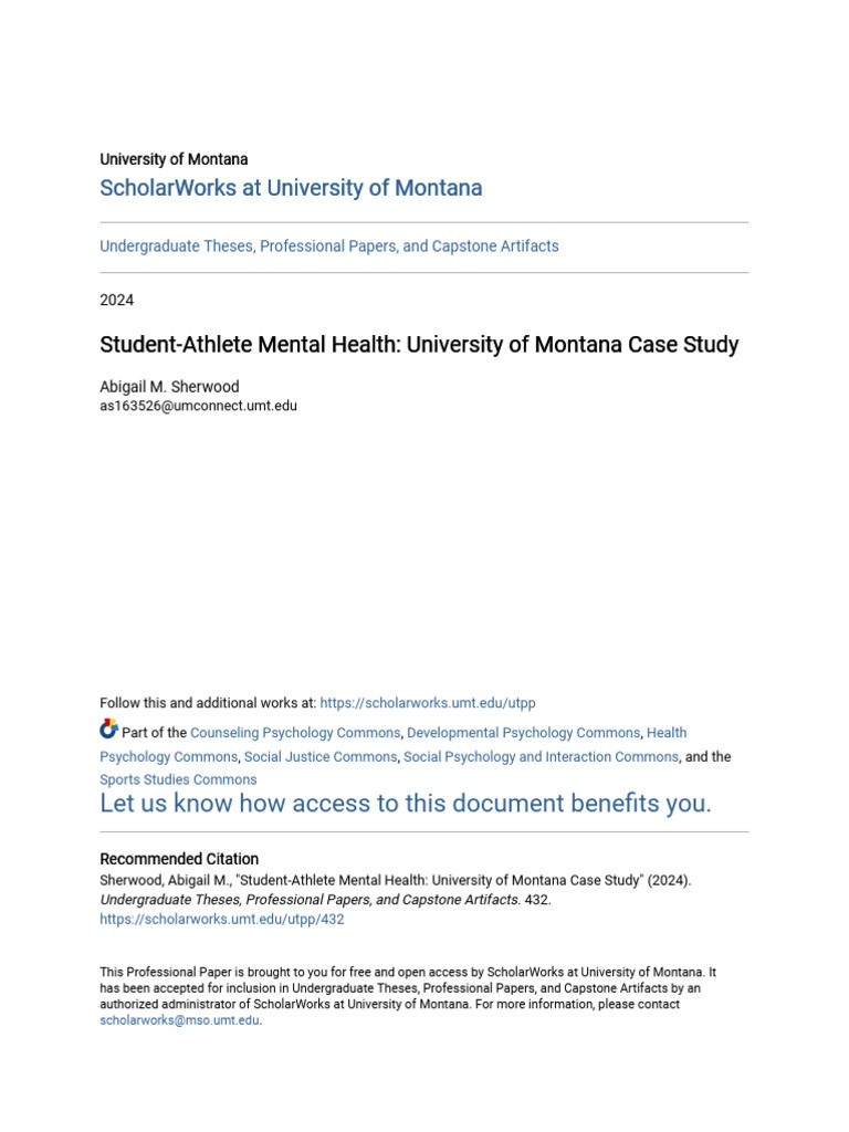 Student-Athlete Mental Health - University of Montana Case Study | Download Free PDF | Mental ...