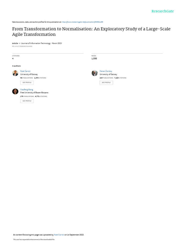 Carroll Et Al 2023 From Transformation To Normalisation An Exploratory Study of A Large Scale ...