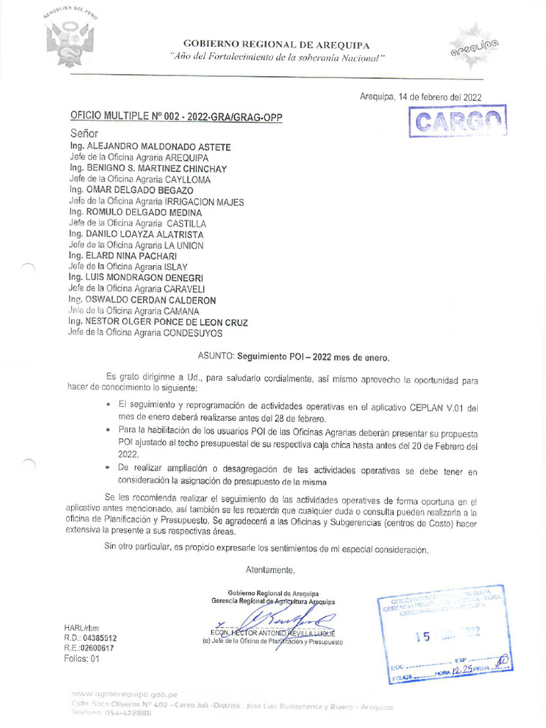 Oficio Multiple 002 Ceplan Enero | PDF