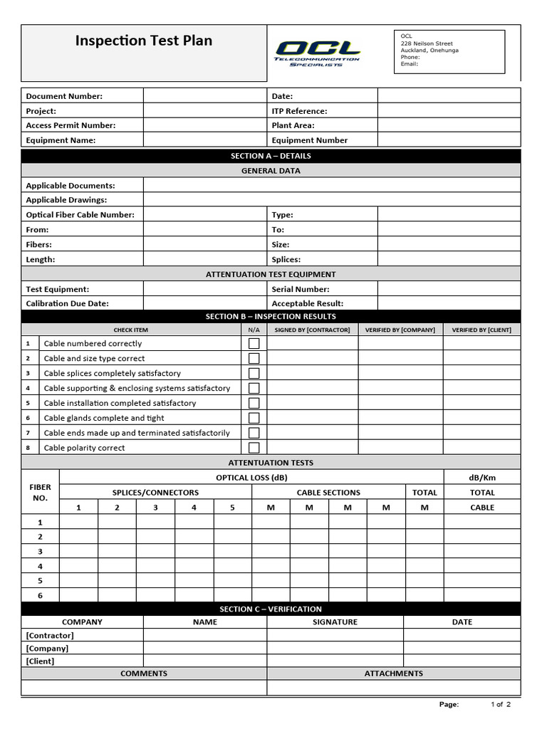 FR CO E20 00 Inspection Test Sheet Optical Fiber | PDF | Optical Fiber ...