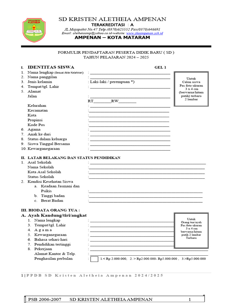 Formulir SD 2024 2025 | PDF