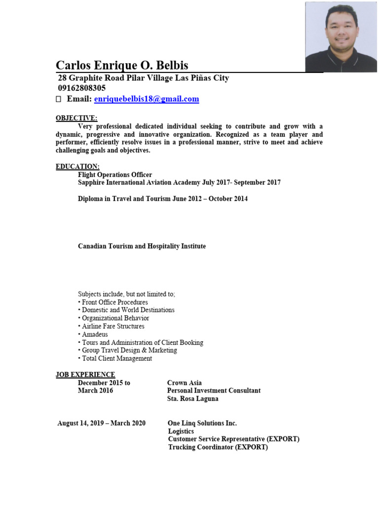 Updated Resume Carlos Belbis | PDF | Business | Economies