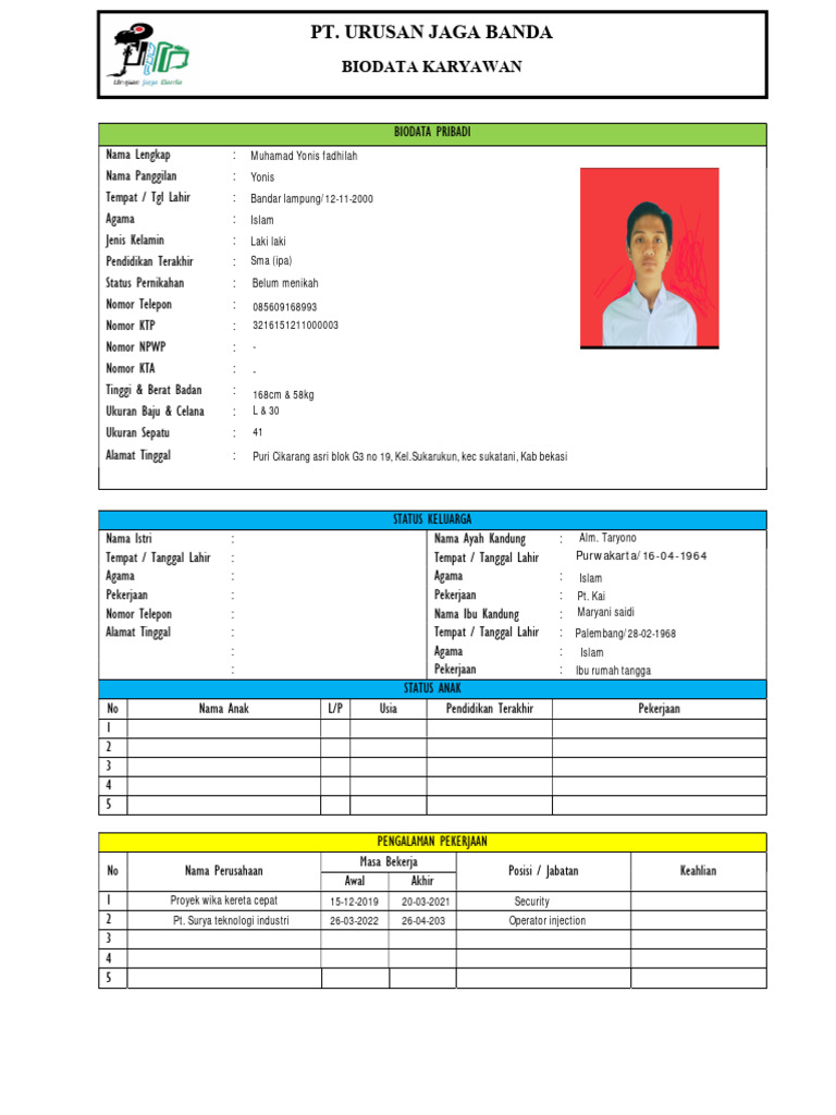 Biodata Karyawan | PDF