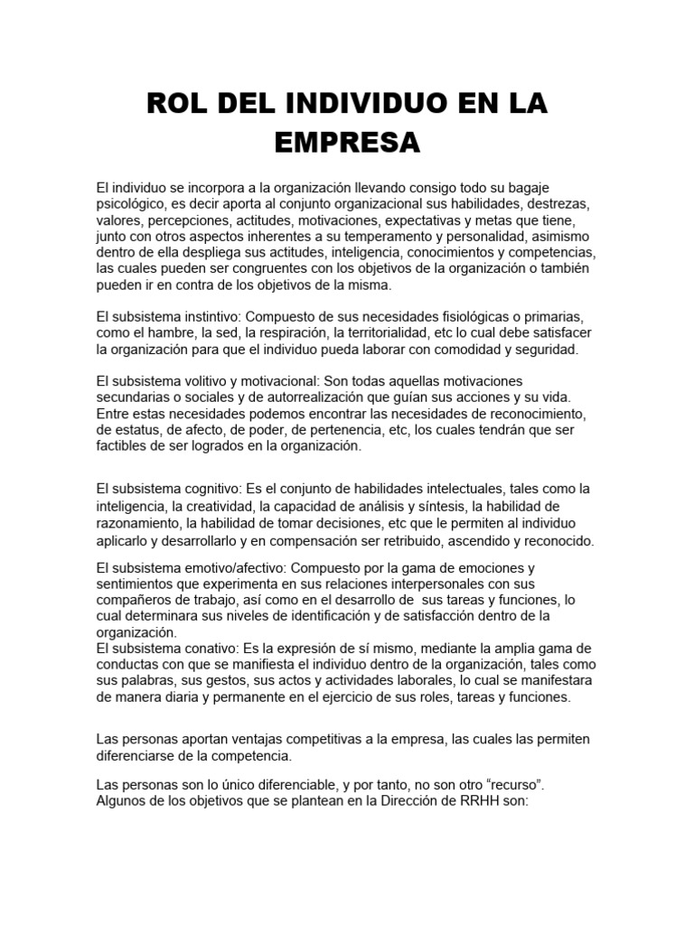 Importancia del Individuo en la Empresa | PDF | Business | Gestión de ...