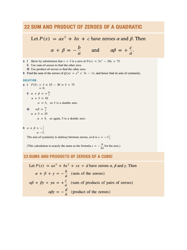Sums and Products of Zeros | PDF