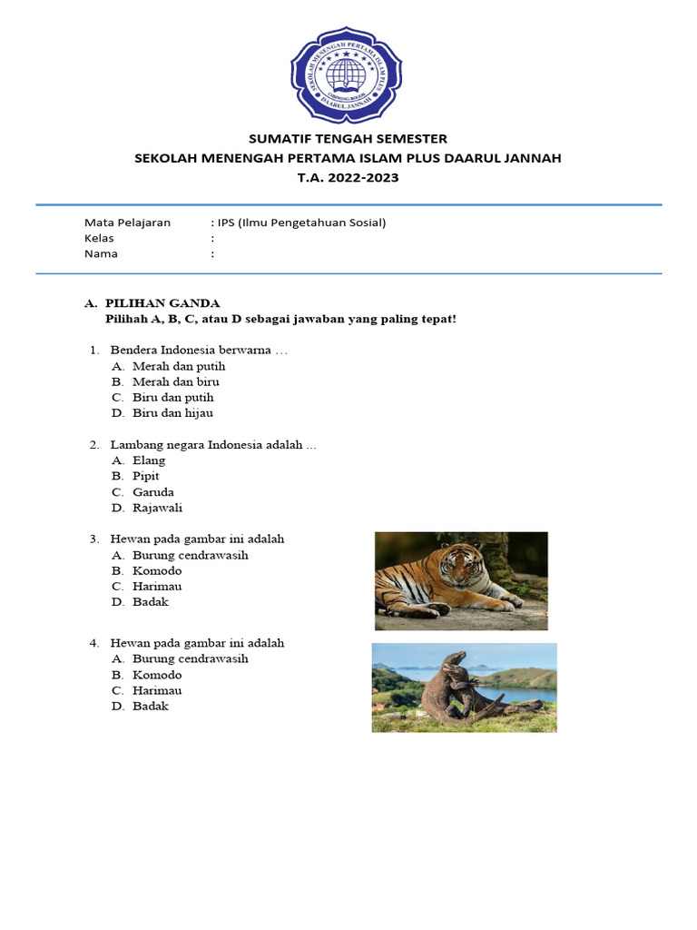 Sumatif Tengah Semester Ganjil Kelas Vii Inklusi Ips | PDF