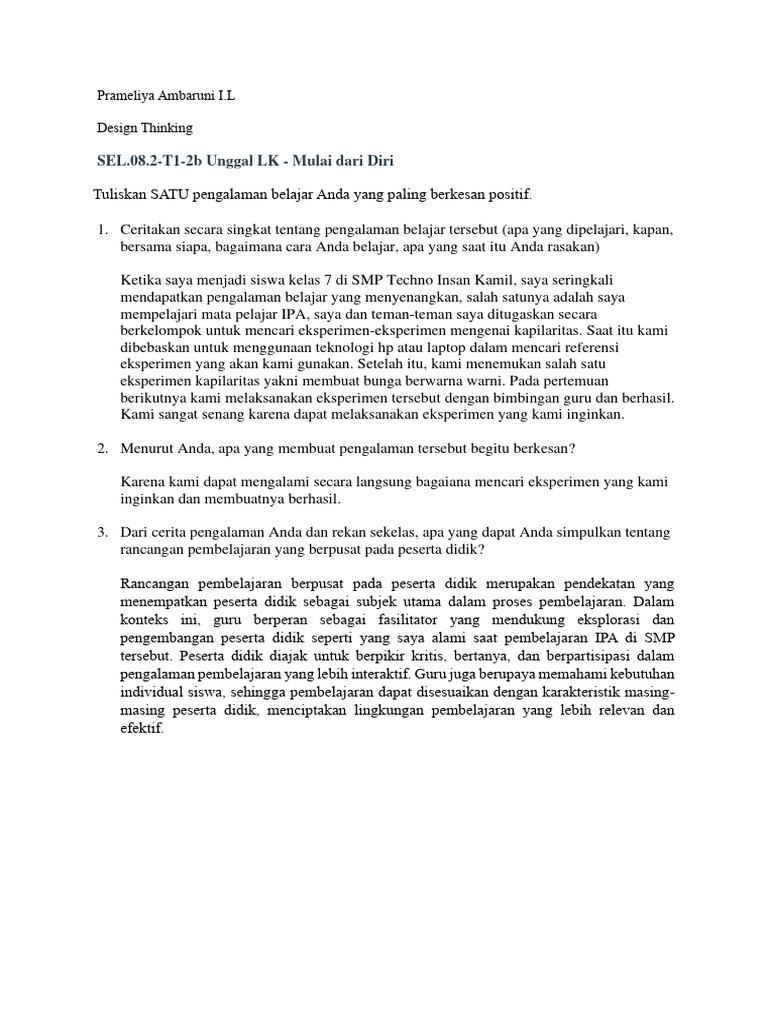 Prameliya Ambaruni I.L - SEL.08.2-T1-2b Unggal LK - Mulai Dari Diri | PDF