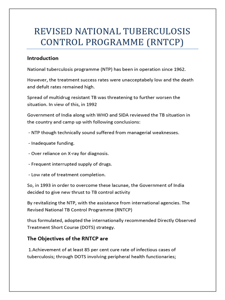 RNTCP | PDF | Tuberculosis | Medicine