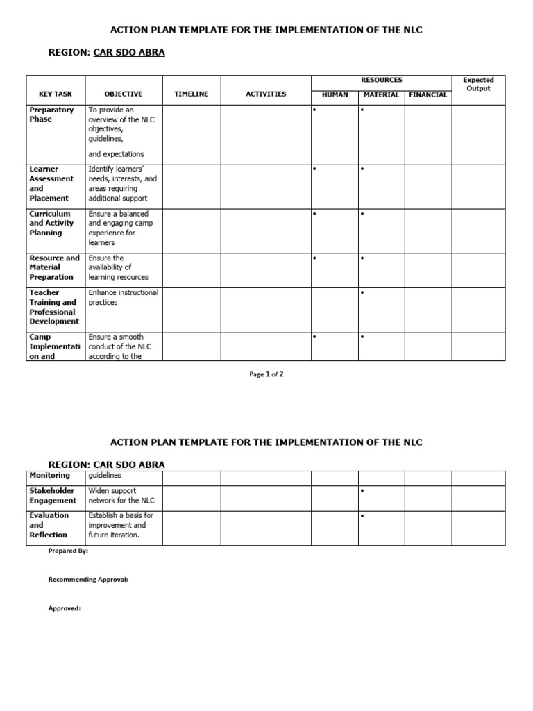 NLC Implementation Action Plan Template | PDF