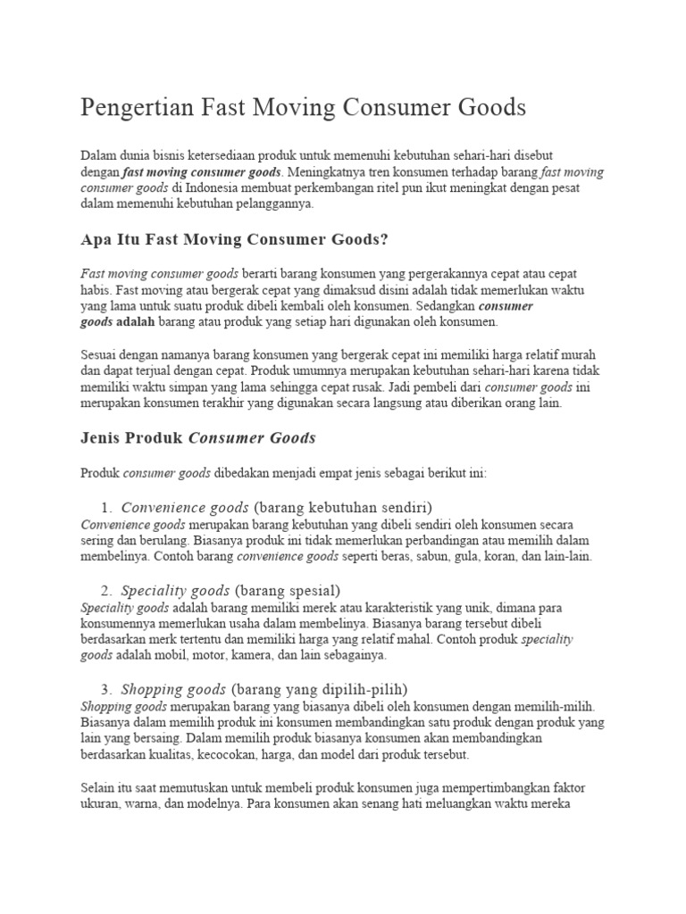 Pengertian Fast Moving Consumer Goods | PDF