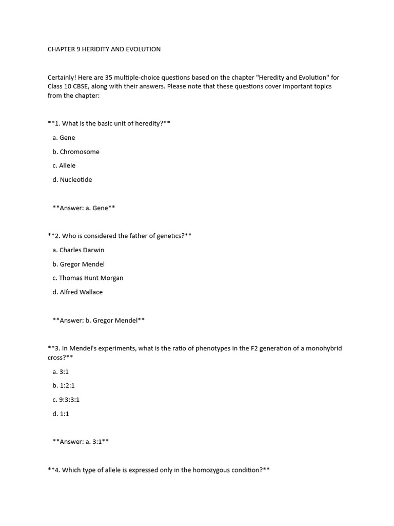 Chapter 9 Heridity and Evolution | PDF | Dominance (Genetics) | Dna