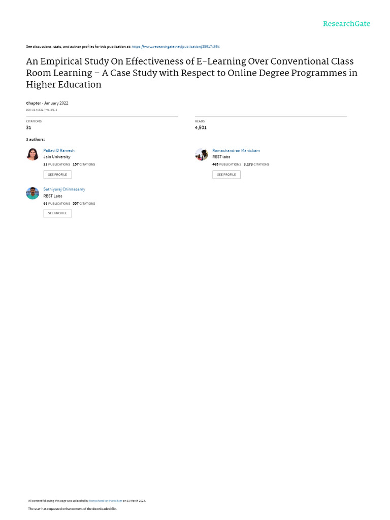 An Empirical Study On Effectiveness of E Learning Over Conventional ...