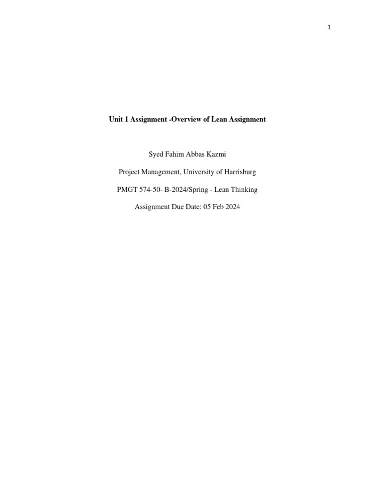 Unit 1 Assignment - Overview of Lean Assignment | PDF