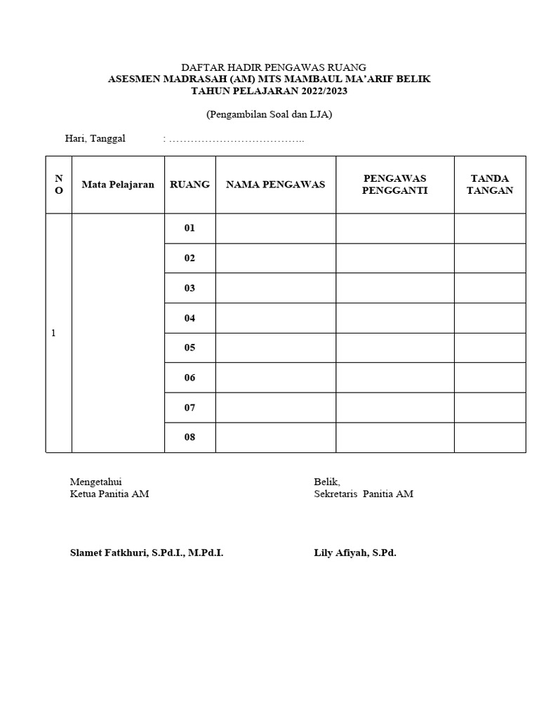 Daftar Pengambilan Dan Pengembalian Soal Dan LJA | PDF