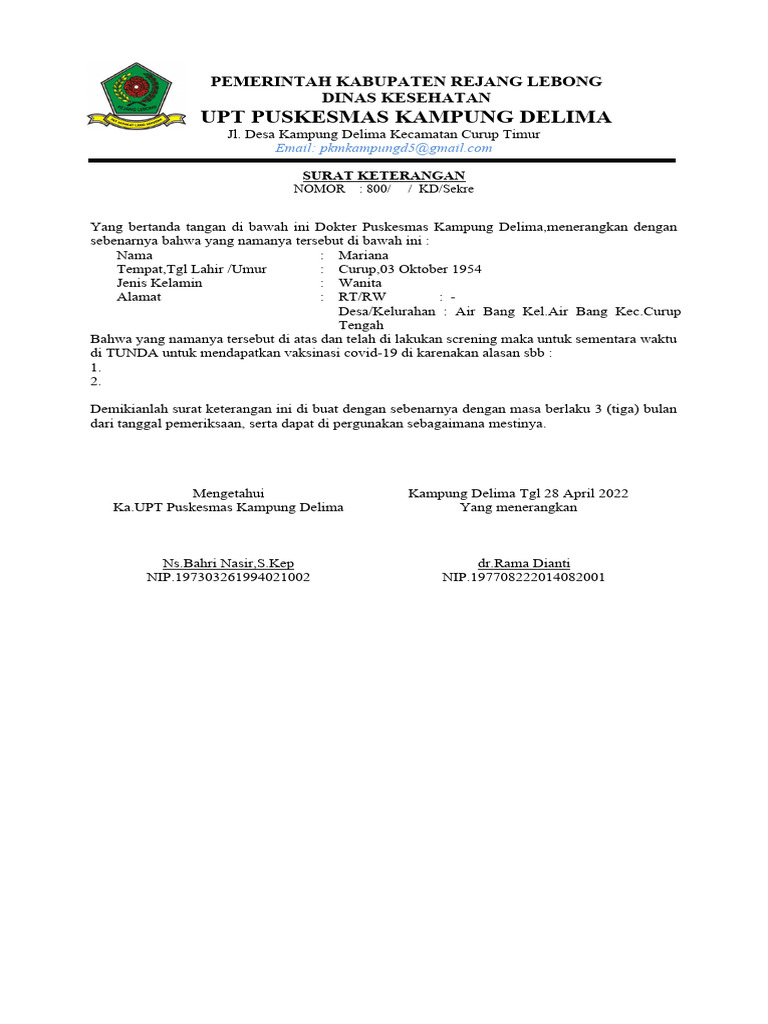 Surat Keterangan Tunda Vaksin | PDF